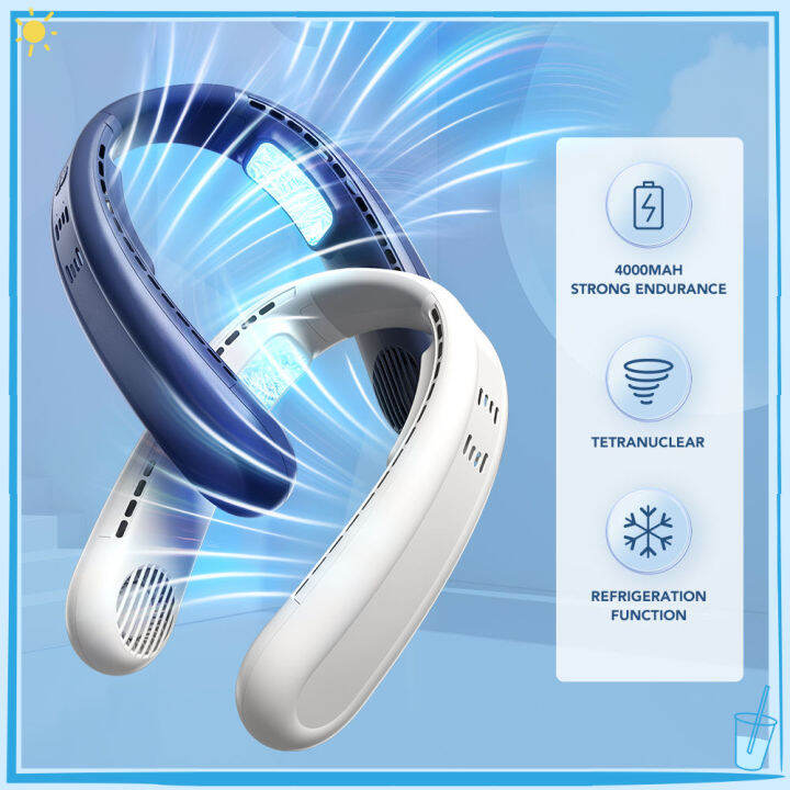 Portable Vaneless Neck Fan 4000mAh USB Rechargeable 3-speed ...