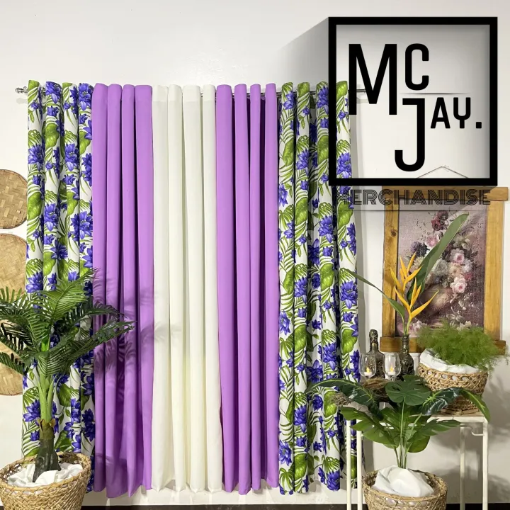 McJay. - Plain Violet Purple Curtain Set ( 5 in 1 Eyelet Curtain with ...
