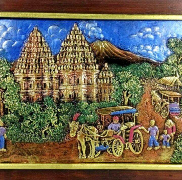 Lukisan Timbul 3D Relief Andong Kereta Kuda Pemandangan Candi Prambanan ...