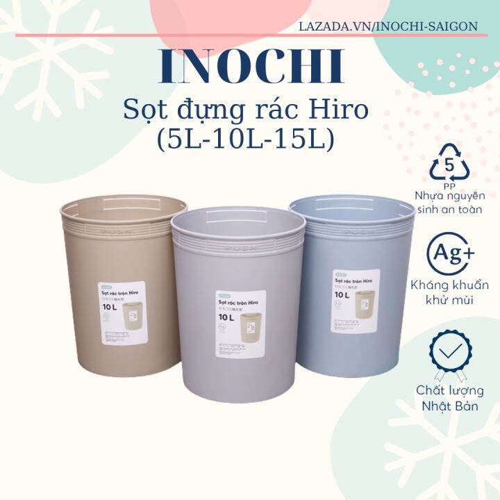 Sọt rác Inochi Hiro (dung tích 5L-10L-15L) - công nghệ Ag+ khử khuẩn kháng mùi | Lazada.vn