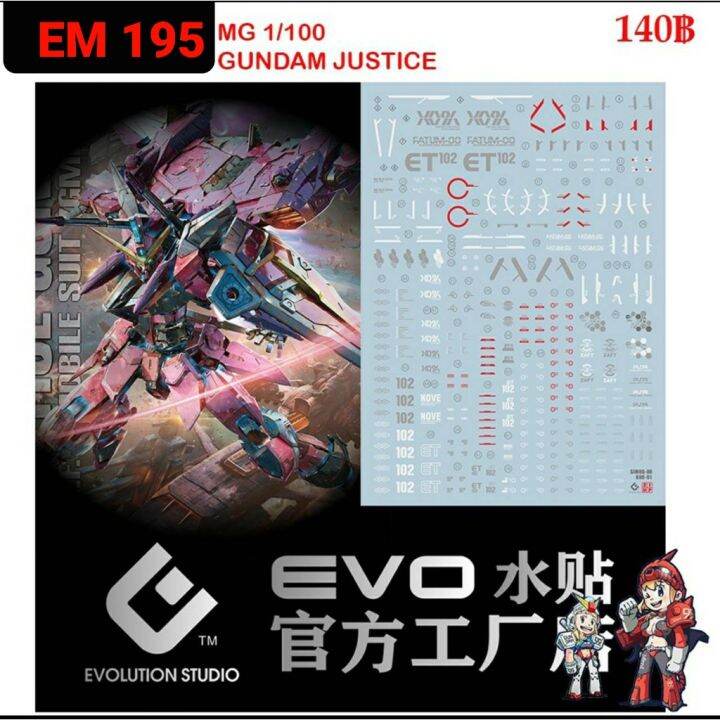 ดีคอลน้ำ [Evo] E-M195 Justice Gundam MG 1/100 WATER DECAL FLUORESCENT ...