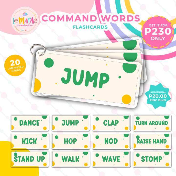 Montessori Command Words Laminated Educational Flashcards for Kids ...