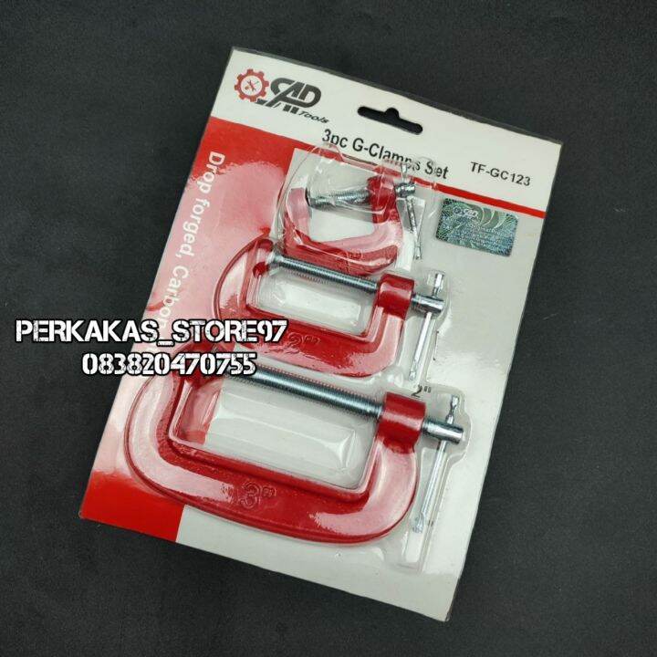 Clamp C set 3 pcs alat pres kayu pres sepatu C Clamp ukuran 1" 2" 3 ...