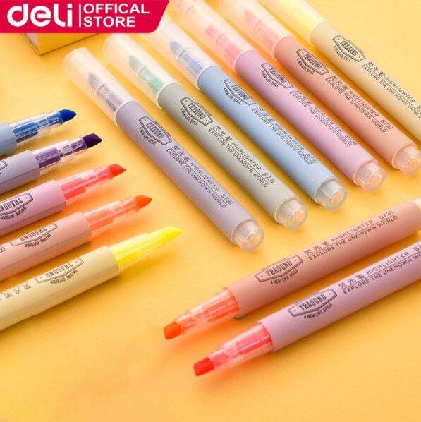Deli 6 Colors Highlighter Pen Pastel Marker School Supplies Aesthetic ...
