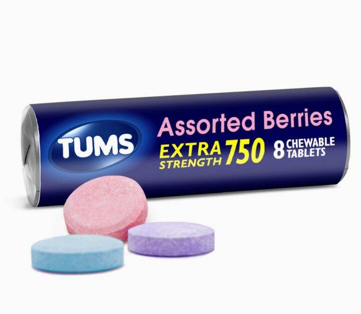 Tums Extra Strength 750 Antacid, Assorted Berries, Roll of 8 Chewable ...