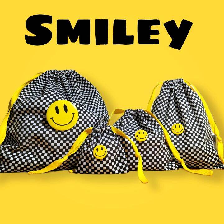 กระเป๋าผ้า ถุงผ้าหูรูด อเนกประสงค์ กระเป๋าจัดระเบียบ Smiley ผ้า Cotton ...