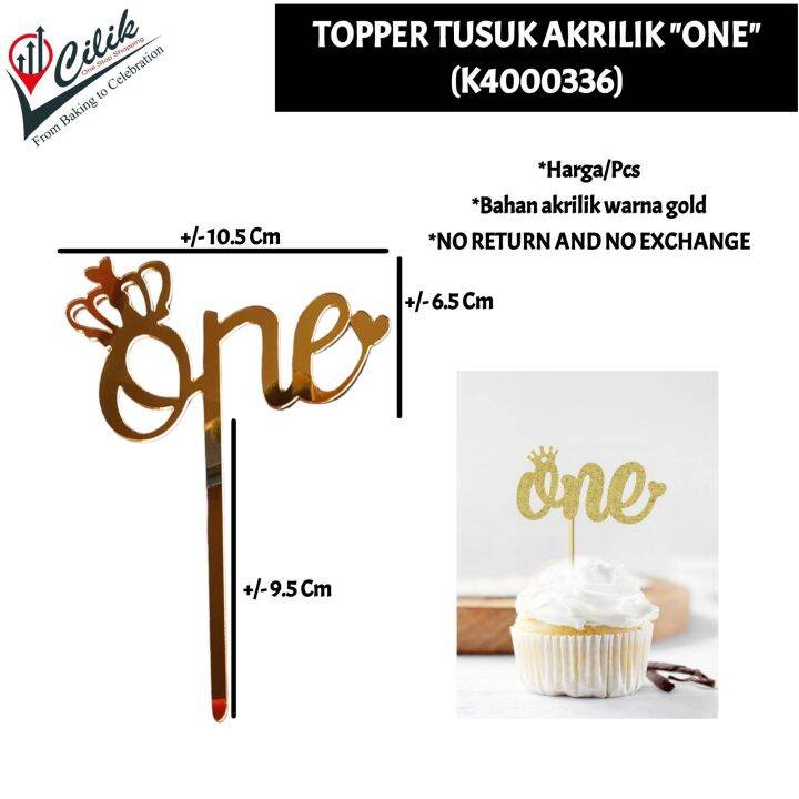 topper akrilik tulisan one dekor cupcake kue tumpeng puding bento kue ...