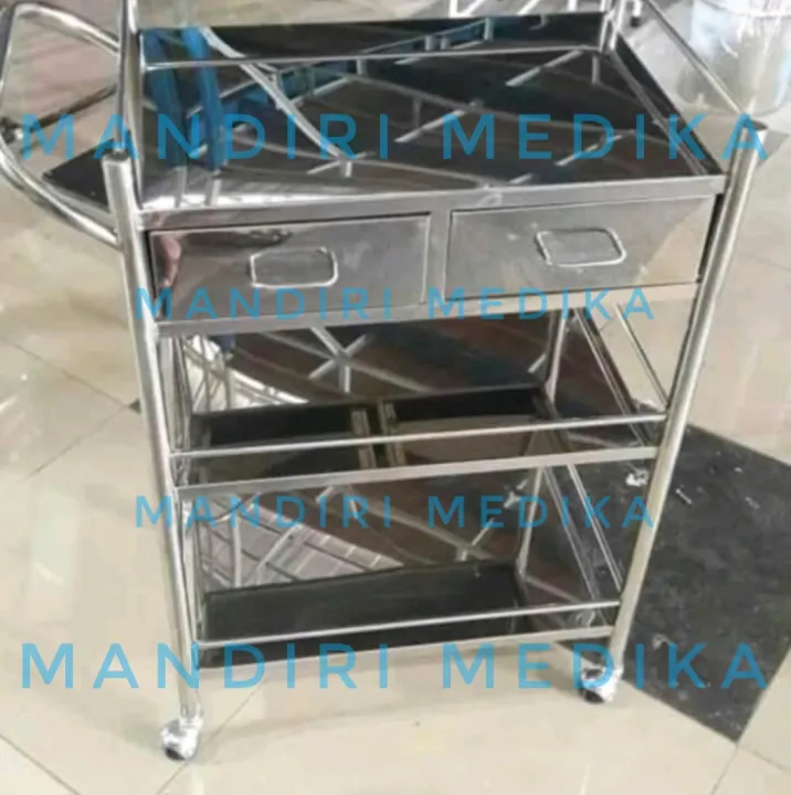 Meja Instrument Dressing Trolley 2 Laci Stainless | Lazada Indonesia
