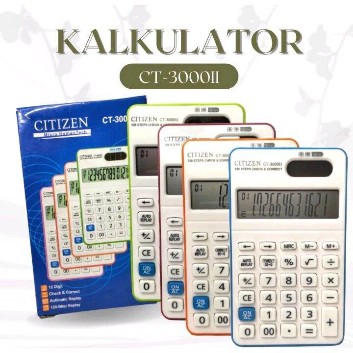 kalkulator saku calculator warna kecil citizen 12 digit ct 3000ii ...