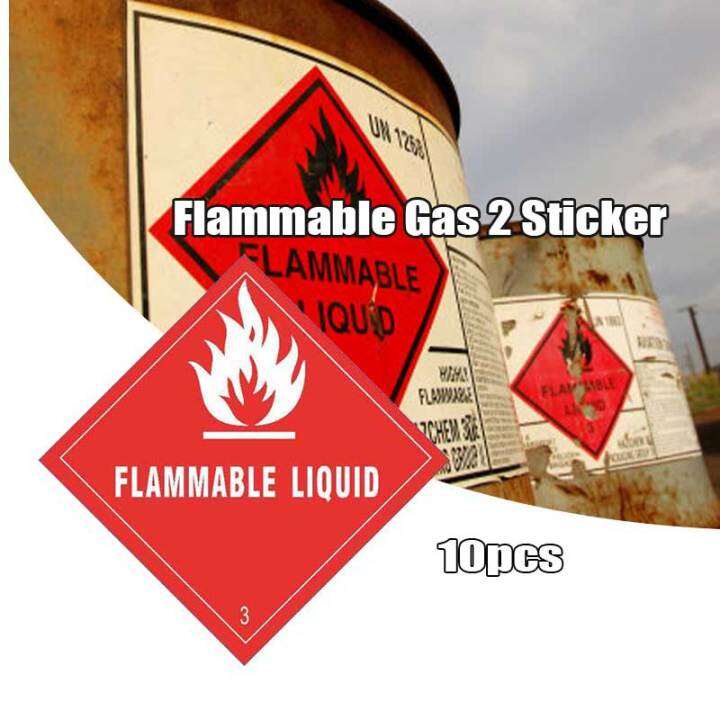 10pcs Waterproof / Sunproof Flammable Gas 3 Sticker Chemical Safety ...