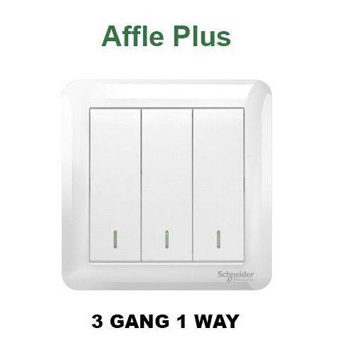 SCHNEIDER AFFLE PLUS 3 GANG 1 WAY SWITCH suis lampu rumah 3g | Lazada