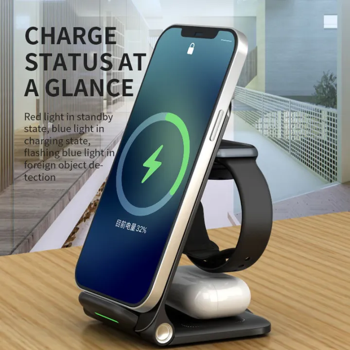 พับ3 In 1ชาร์จไร้สายสำหรับ iPhone 14 13 Pro/ 13/12/12 Pro/ 11 /Xs Xiaomi หัวเว่ยซัมซุงชาร์จยืน ...