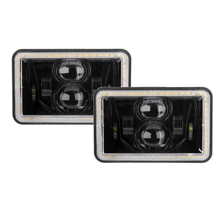 【Headlight】Square Headlight Pair 4x6" LED Headlights Halo Run Light DRL ...