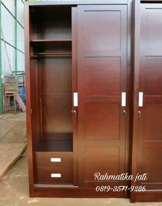 lemari pakaian 2 pintu minimalis kayu jati | Lazada Indonesia