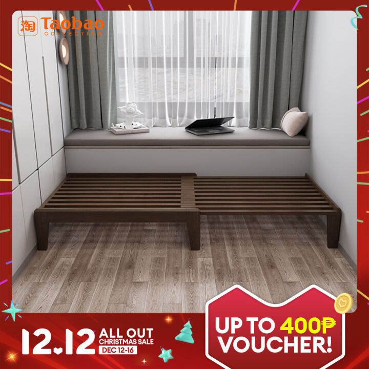 Small Apartment Full Solid Wood Bed Stretchable Bay Window No Bedside Single Bed Frame Children ...