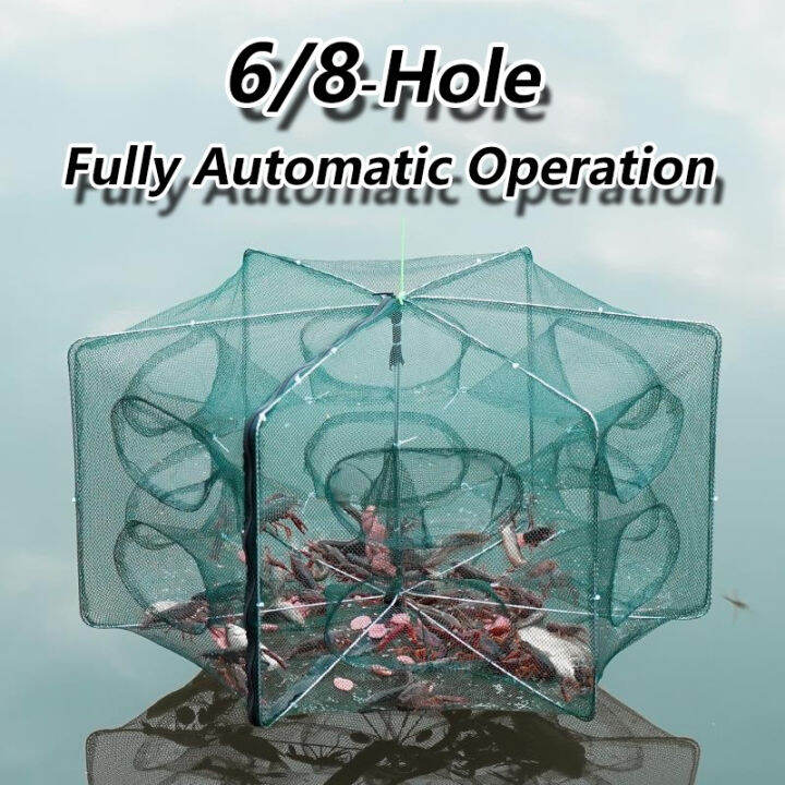 4/8Holes Folded Portable Hexagon Fishing Net Crayfish Fish Automatic ...