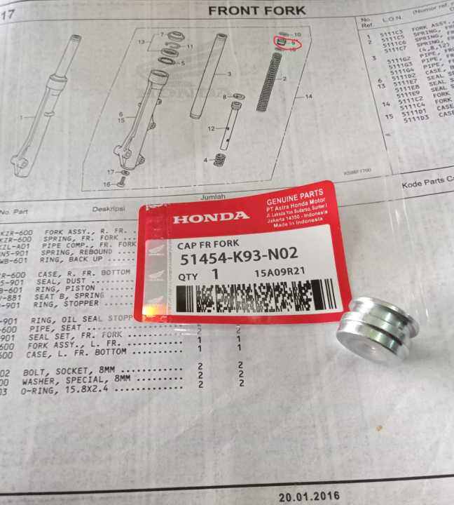 Cap Fr Fork Atau Bosh Tutup As Shock Depan Honda Scoopy Donat Kode 51454-K93-N02 Harga Satuan ...