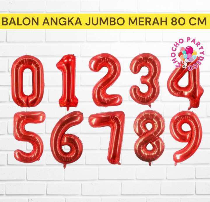 Balon Angka Jumbo 80 Cm MERAH / Balon Foil Angka 80cm / Balon Angka ...