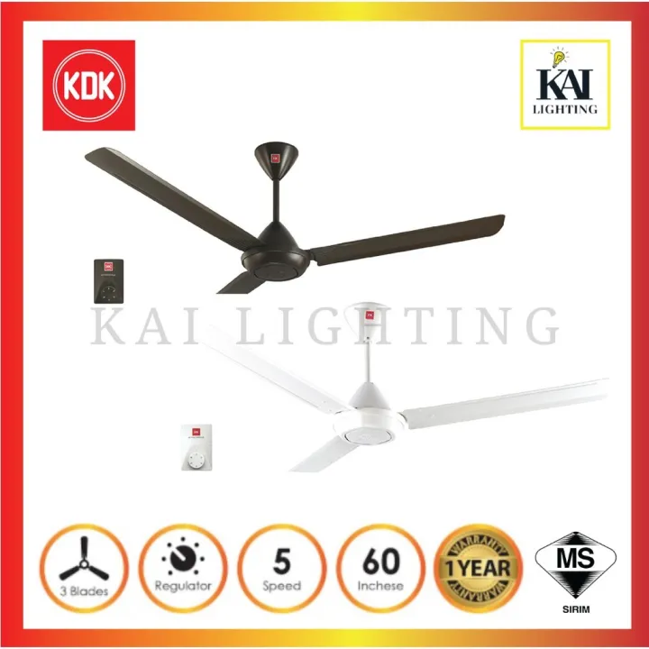 KDK K15V0 Regulator Ceiling Fan (150cm/60″) - White / Dark Brown PBR ...