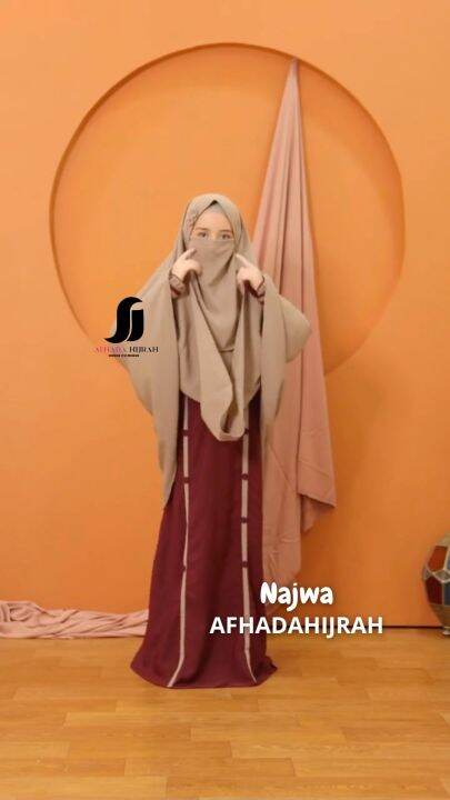 Gamis anak perempuan set hijab cadar NAJWA mocca maroon hitam baju dan ...