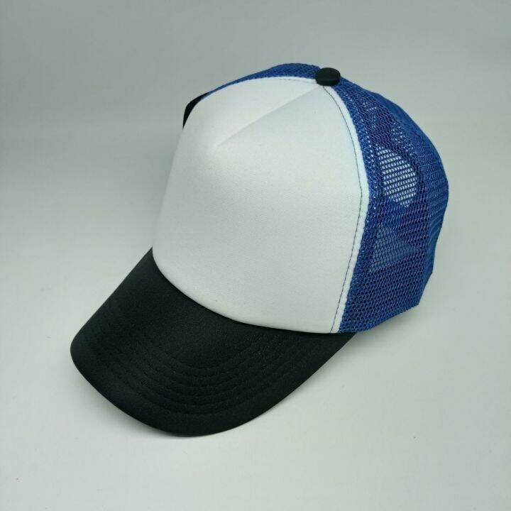Topi Jaring Trucker Hitam-Putih-Biru Polos Dewasa | Lazada Indonesia
