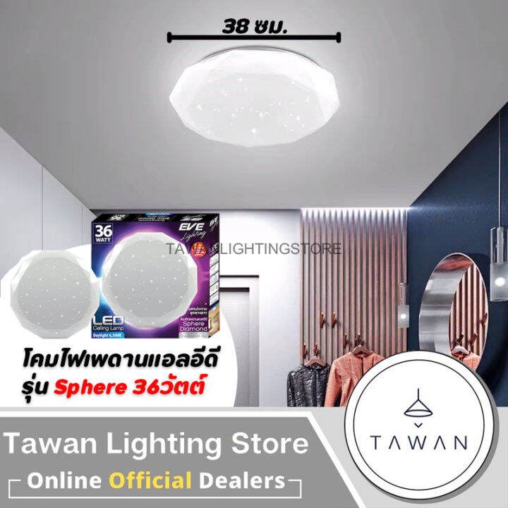 EVE โคมไฟเพดานแอลอีดี 24วัตต์ 36วัตต์ รุ่น Sphere ลายเพชร แสงขาว Daylight 24W 36W | Lazada.co.th