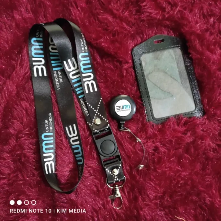 LANYARD BUMN HITAM/TALI ID CARD BUMN HITAM PRINTING BAHAN TISSUE 2 SISI ...