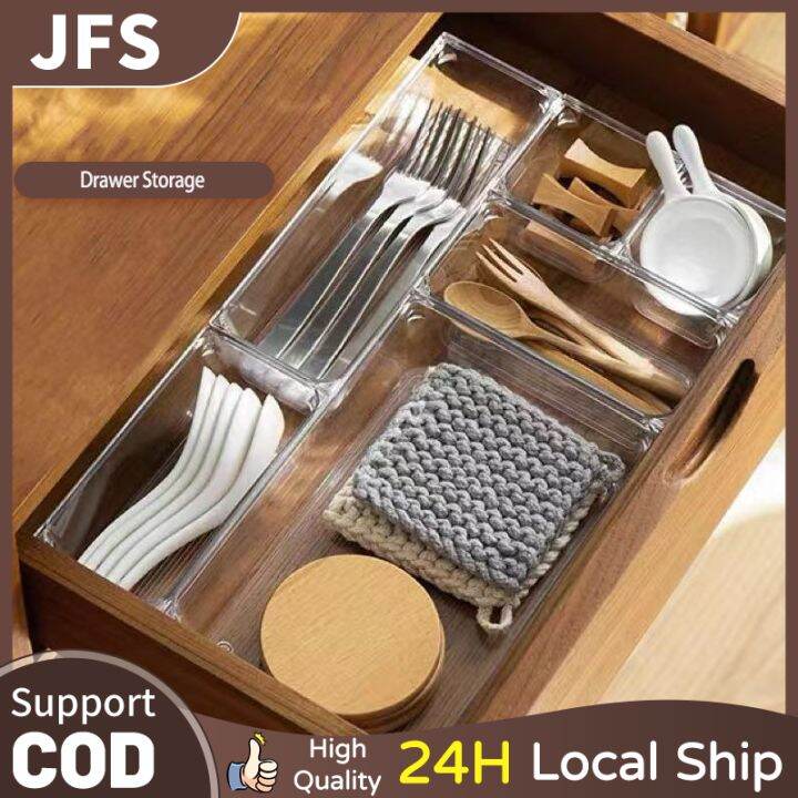 JFS Acrylic Drawer Organizer Desk Bins Container Storage Box Ransparent ...
