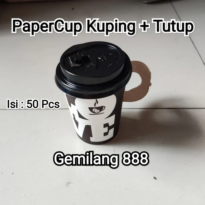 PaperCup Kuping / Gelas kertas Gagang + Tutup (isi 50pcs), Paper cup, Gelas Kertas, Gelas Kopi ...