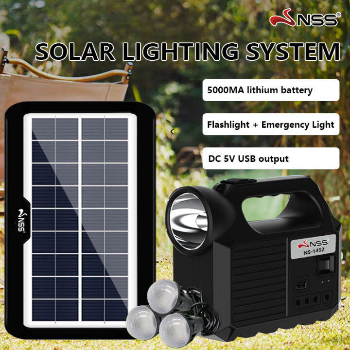 NSS solar panel set home full set with flashlight 3 LED light bulb ...