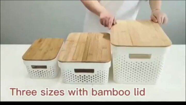 Bincoo Chic Organizer Storage Basket with wood Bamboo Cover Nordic ...