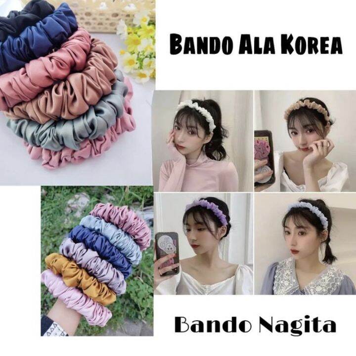 Bando Nagita Srunchies Bando Kerut Satin Model Korea | Lazada Indonesia