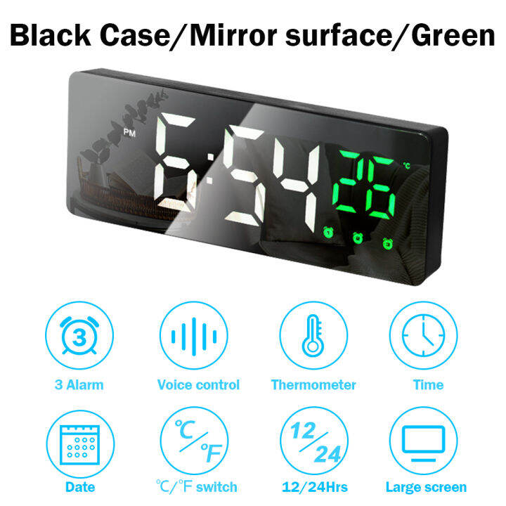 Voice Control Digital Alarm Clock 12/24H Teperature Snooze Night Mode ...