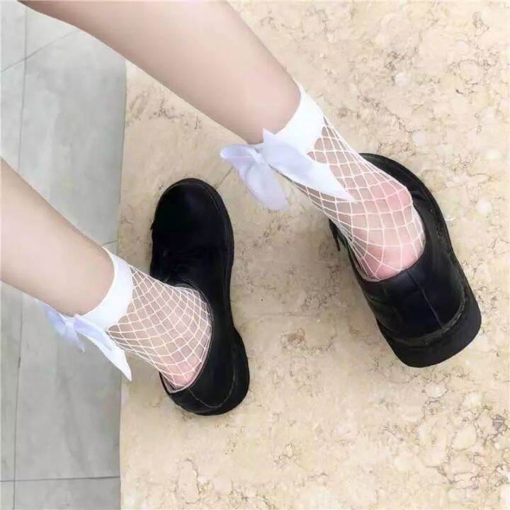 Lolita Gothic Round Toe Women Fishnet Sock Lace Bow Sock Kawaii ...