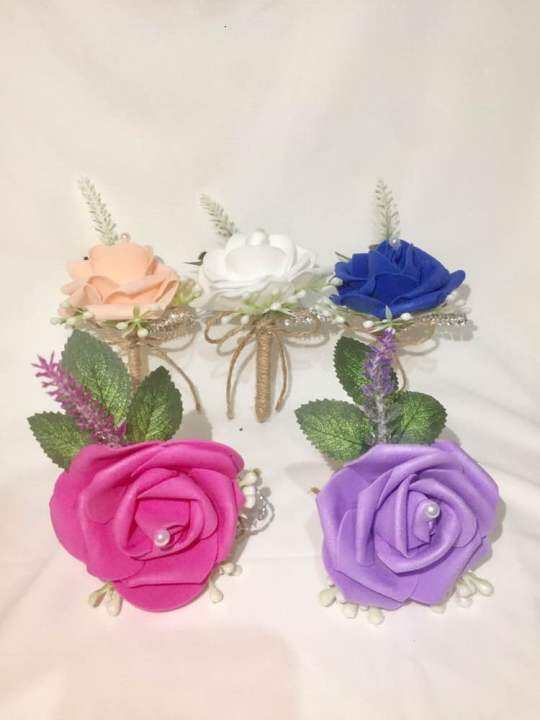 Flower Boutonniere Chest Corsage w/ Pin Rustic Rose Ribbon for Groom ...