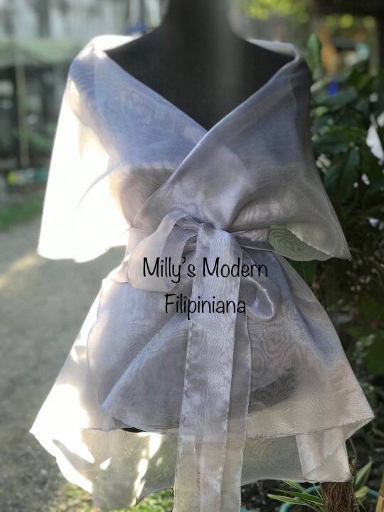 Milly’s Modern Filipiniana wrap around/ Silver Gray Plain | Lazada PH
