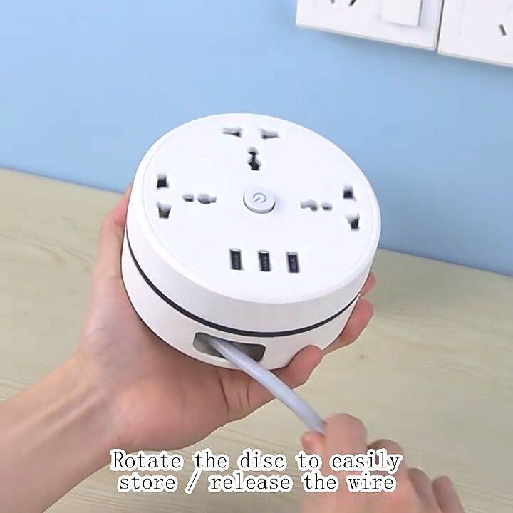 Round Power Extension Socket 3-pin Plug 3 AC Universal with 3 USB Ports ...
