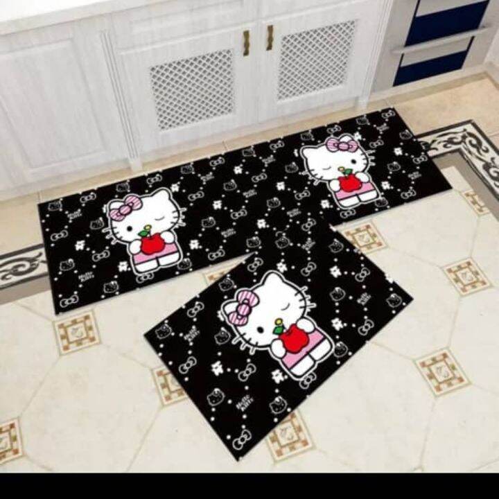 2 pcs set hello kitty carpet velvet 3d floor mat / karpet hello kitty alas kaki with anti slip ...