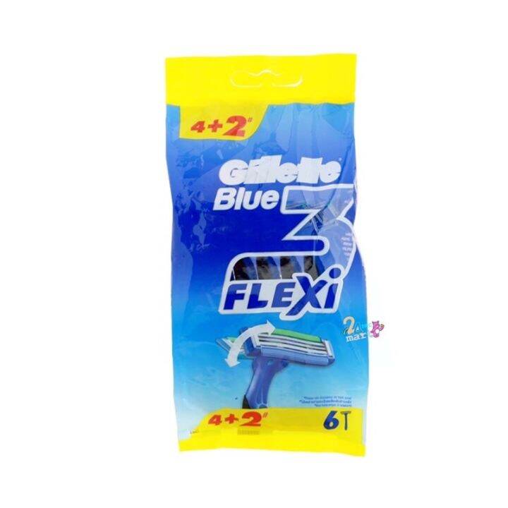 Gillette Blue 3 Flexi Razors 4+2 ยิลเลตต์ ด้ามน้ำเงิน บลู3 เฟล็กซ์ซี่ 4 ...