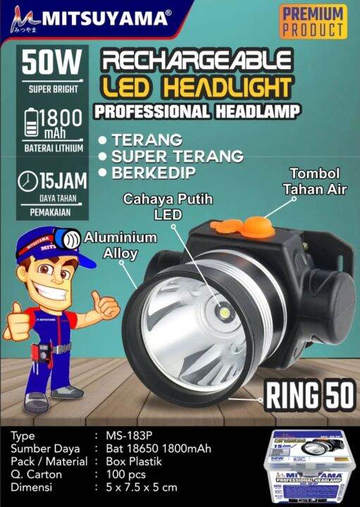senter kepala 50 watt cas besi aluminium alloy mitsuyama MS-183P | Lazada Indonesia