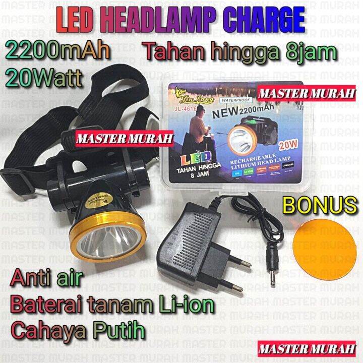 Senter Kepala Charge 20Watt Headlamp Led JL4616 Cahaya Putih Kuning ...