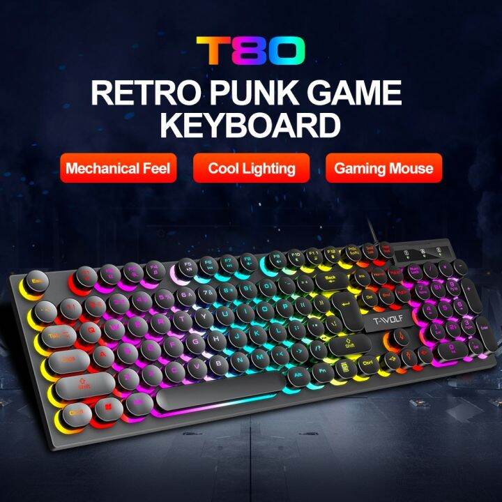 T-Wolf T80 Retro Punk RGB Gaming Keyboard Black | Lazada PH