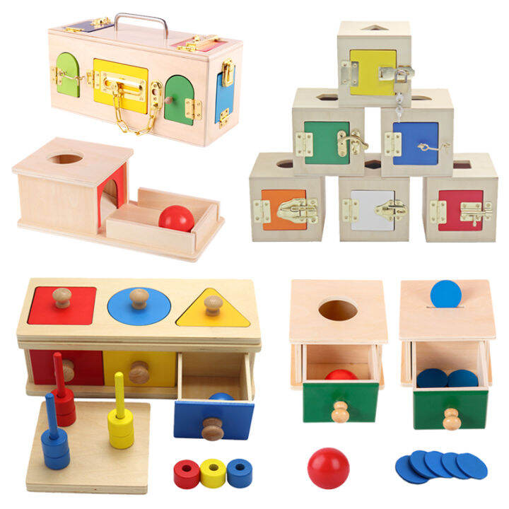 Montessori Wooden toys Shape Matching Box Knob Puzzle Peg Board ...