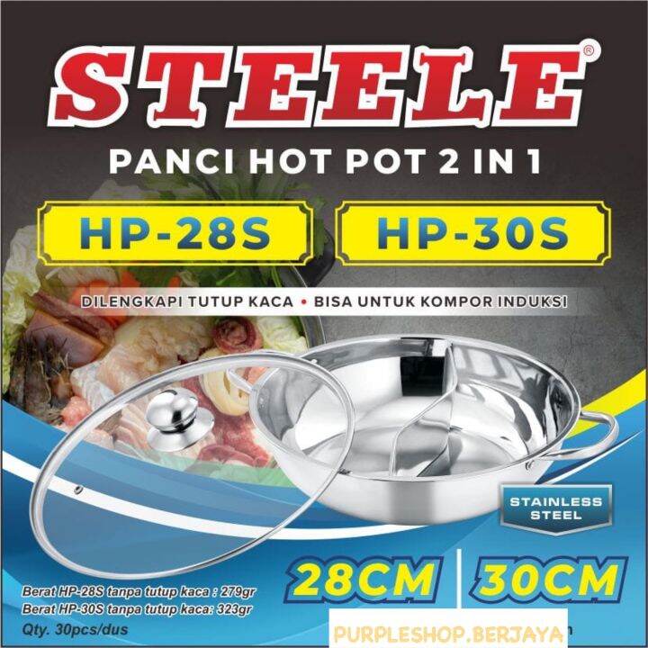 Panci Shabu 2 sekat 28cm DAN 30cm tutup kaca Panci hotpot steamboat ...