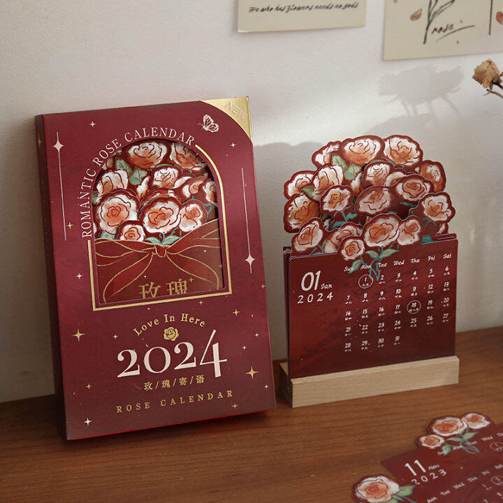 Small Days Do Not Turn over 2024 Rose Flower Wooden Desk Calendar ...