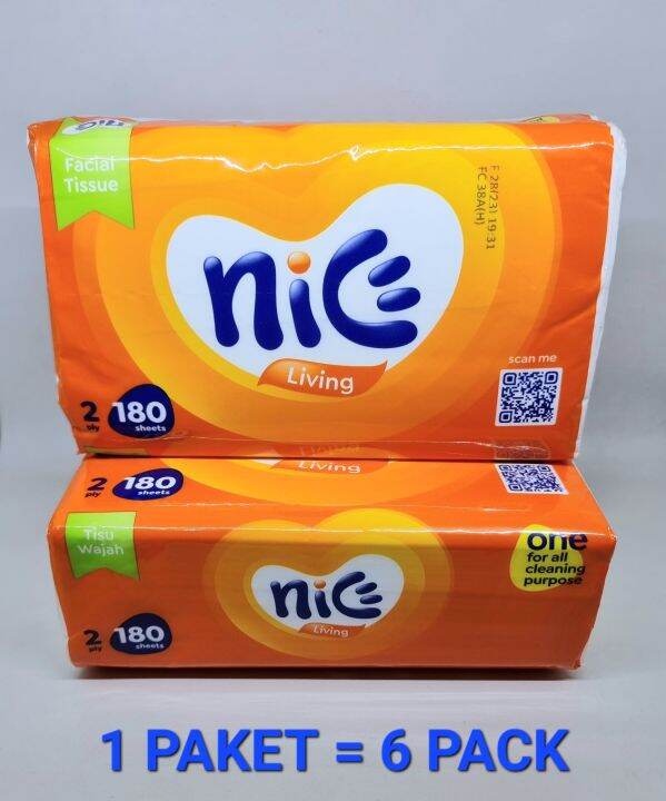 TISU NICE TISSUE FACIAL 2PLY 180 SHEET (SATU PAKET ISI 6 PACK) | Lazada ...