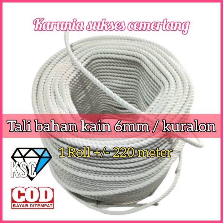 TALI BAHAN KAIN 6MM 1 ROLL / TALI KURALON 6MM / TALI KATUN 6MM / TALI ...
