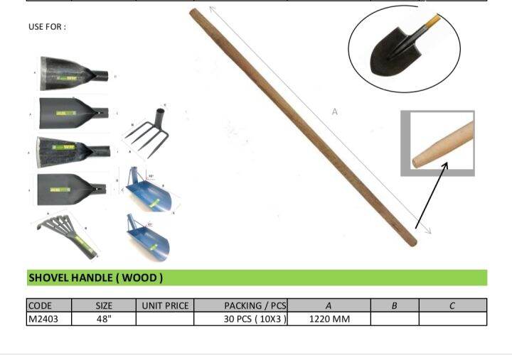 Hulu Kayu Panjang 1.2 meter untuk Scoop Longkang, Cangkul Lurus, Cakar ...