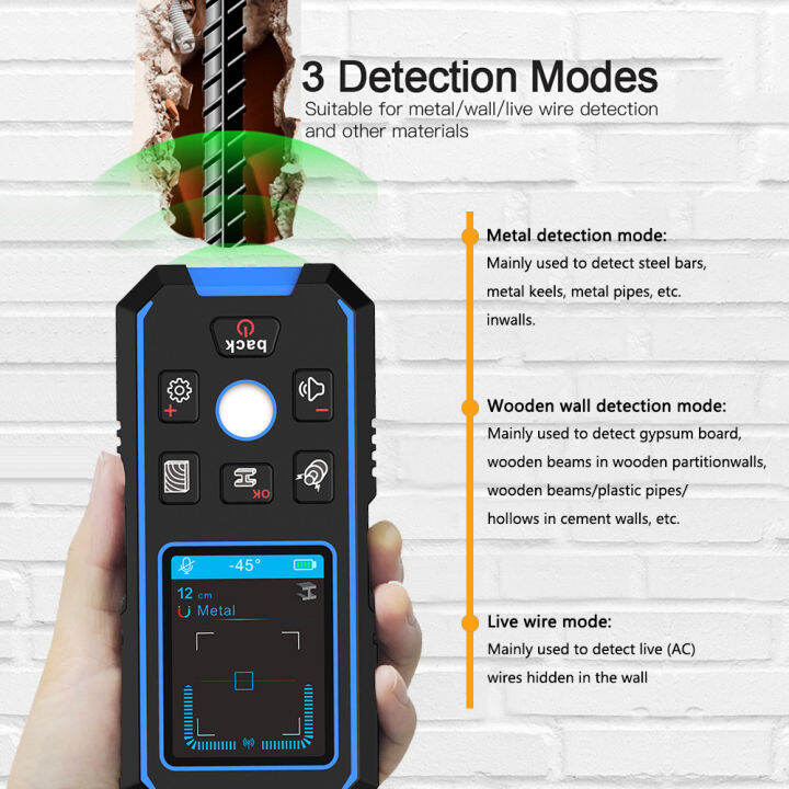 NF-518 Metal Detector Backlit Black AC Wood Stud Finder Cable Wires ...