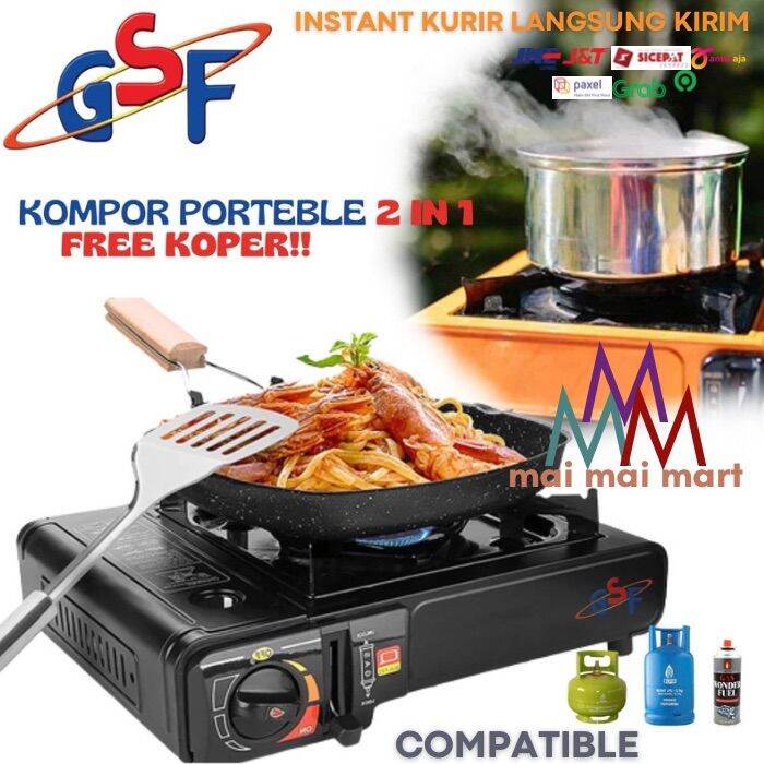 Kompor Gas Portable 1 Tungku 2 in 1 Grill Pan Perlengkapan BBQ LPG Gas Kaleng Kompor Barbeque ...